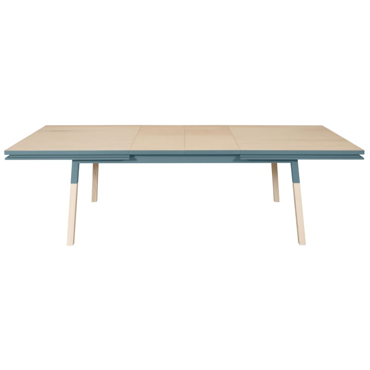 Table 220x120 cm en frêne massif, 2 rallonges bleu briac Egee | Maisons ...