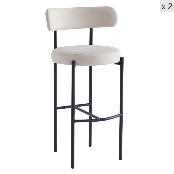 Barhocker (2er Set) aus Metall und Stoff Beige | Maisons du Monde