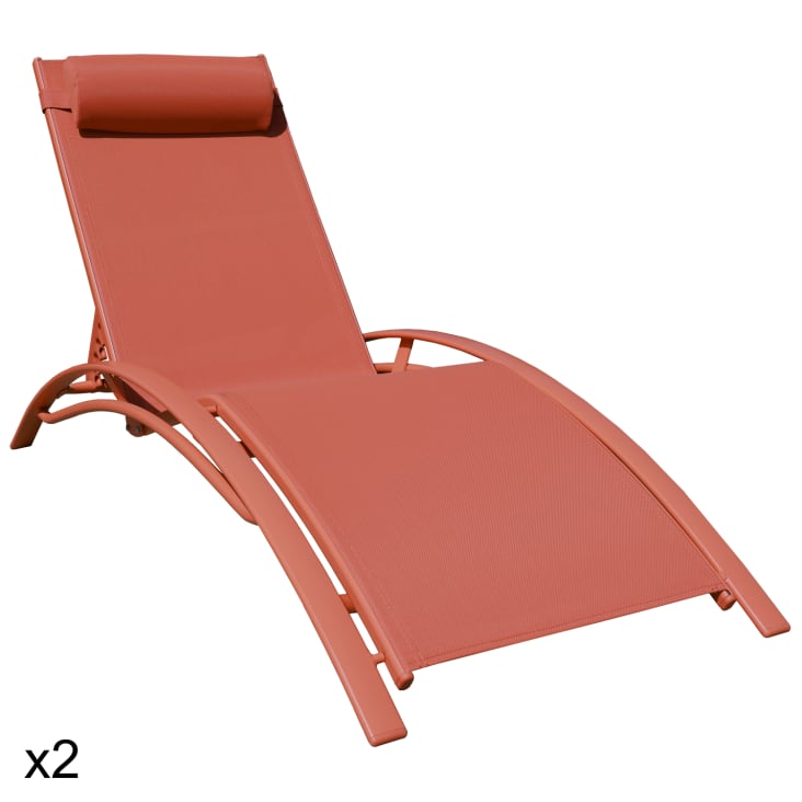 Lot de 2 transat en textilène terracotta et structure terracotta ...