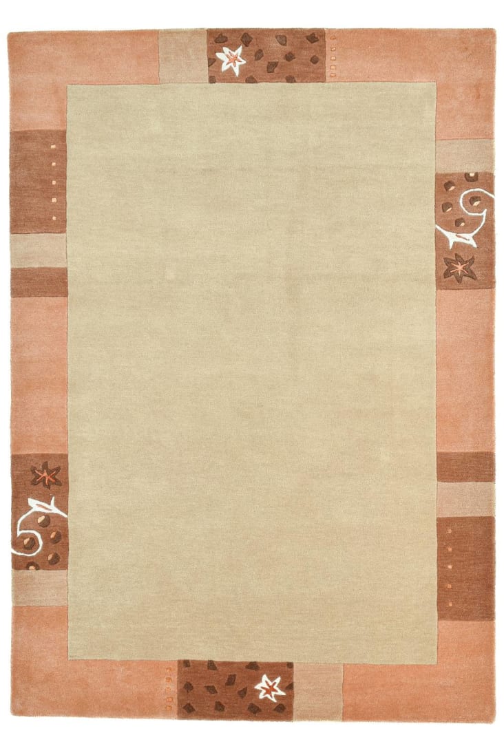 Tapis gabbeh floral en laine naturelle miel 240x340 cm ROYAL GANGES ...