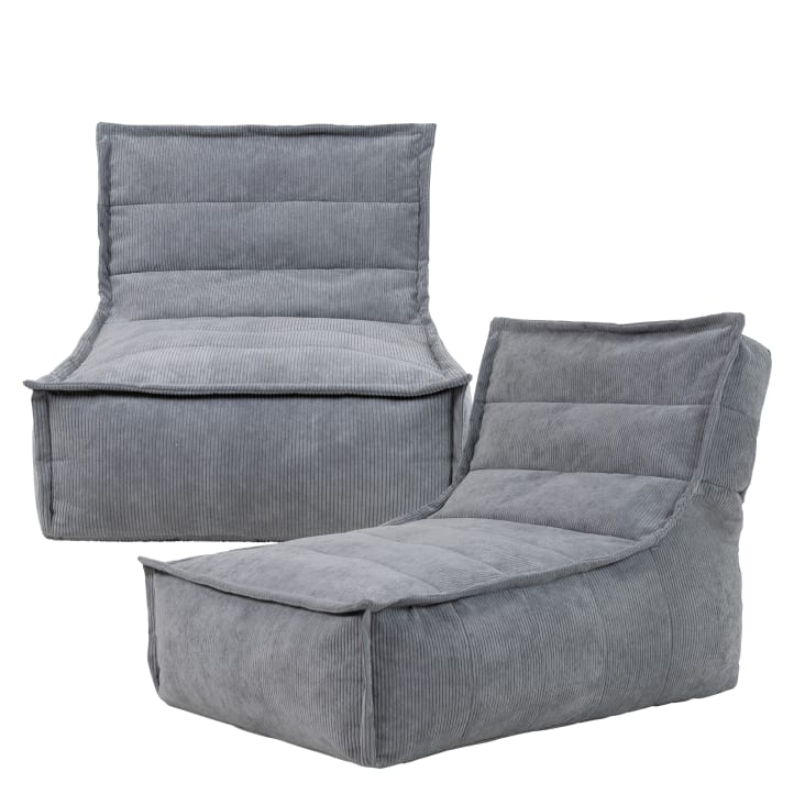Pouf modulable sofa velours côtelé, 2 pièces, gris Otto | Maisons du Monde