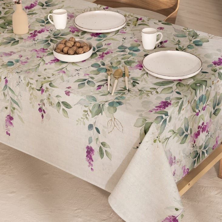 Mantel lino antimanchas estampado floral 140x140 cm Nadia malva ...