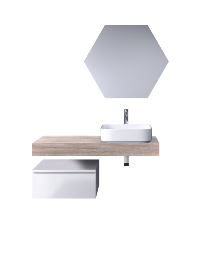 Mueble de baño de 4 piezas en melamina tabaco claro/blanco Astra ...