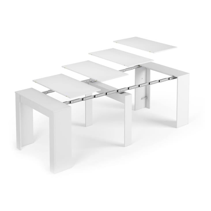 Table à rallonge effet bois blanc brillant 51/237x90h78 cm Abicitren ...