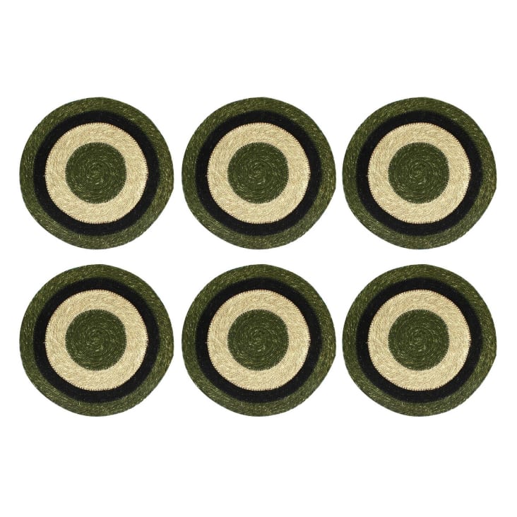Lot de 6 sets de table vert en jonc de mer 38cm Luna | Maisons du Monde