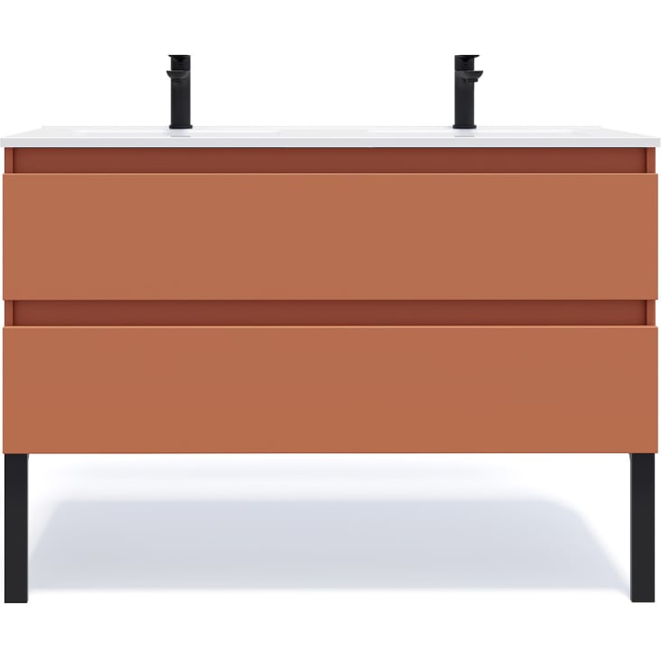 Meuble salle de bain double vasque 120cm 2 tiroirs Terracotta Hudson ...