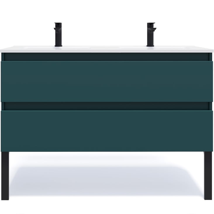 Meuble salle de bain double vasque 120cm 2 tiroirs Bleu Hudson ...