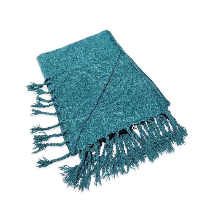 Einfarbiges Chenille-Plaid mit Fransen 130 x 170 cm, Türkisblau Suzanne ...