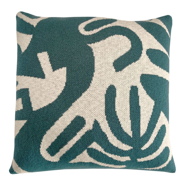 Coussin tricot florale vert 50x50 TRICOTÉ | Maisons du Monde