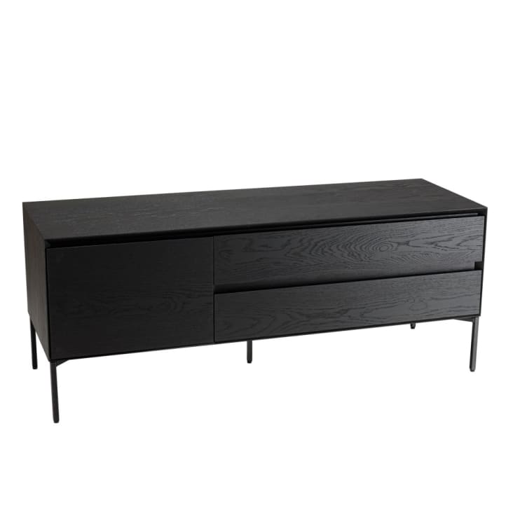 Mueble tv negro 1 puerta 2 cajones patas metal negro Maxendre | Maisons ...
