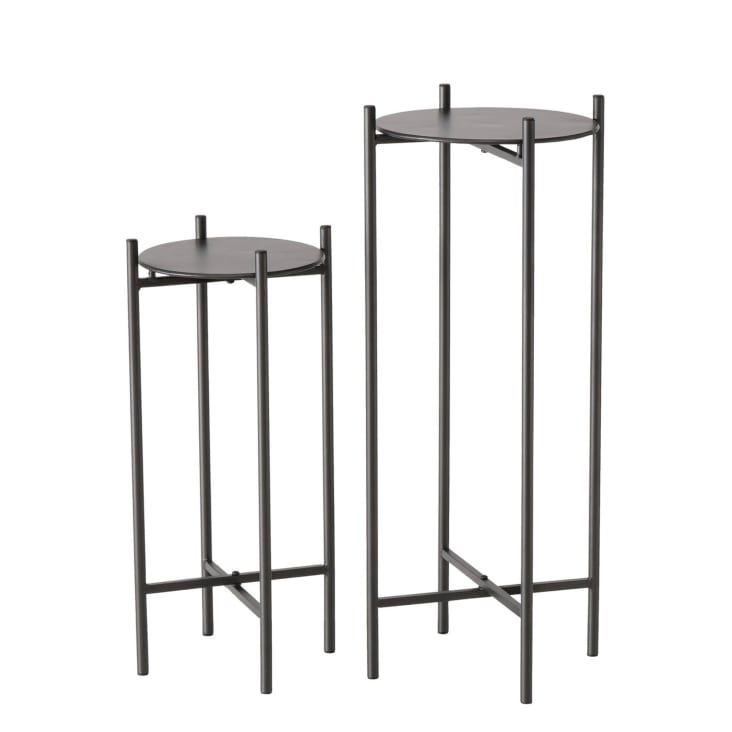Set de 2 sellettes rondes en métal noir - Hauteur 50/65cm | Maisons du ...