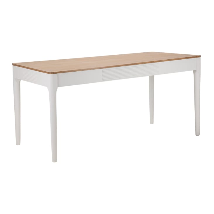 Mesa de comedor rectangular de madera blanca y marrón cm 180x90x80 ...