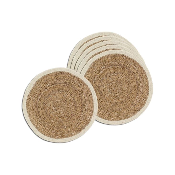 Sets de table ronds en jonc naturel et jute teinté (lot de 6) naturel ...