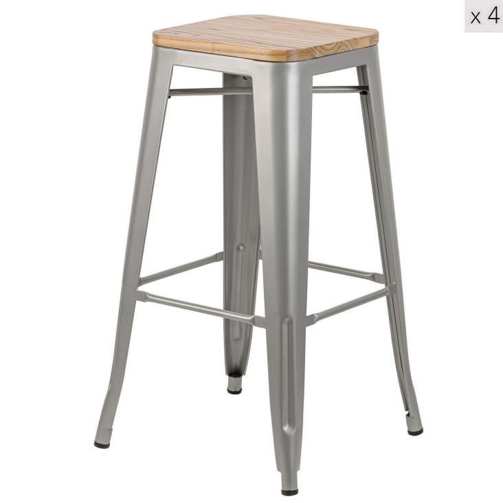 Barhocker (4er Set) aus Metall und Massivholz | Maisons du Monde