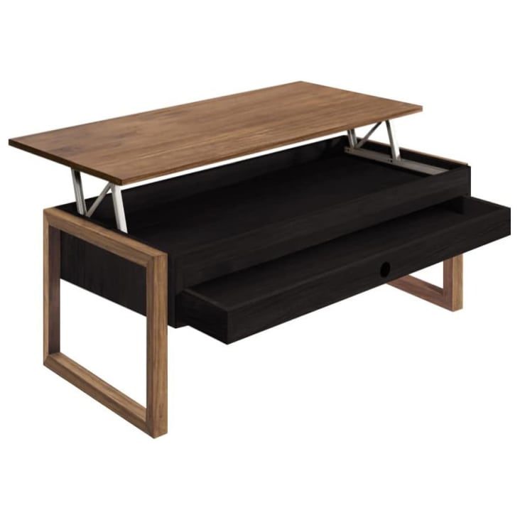 Mesa centro elevable cajón deslizante madera color negro y encerado NERON | Maisons du Monde