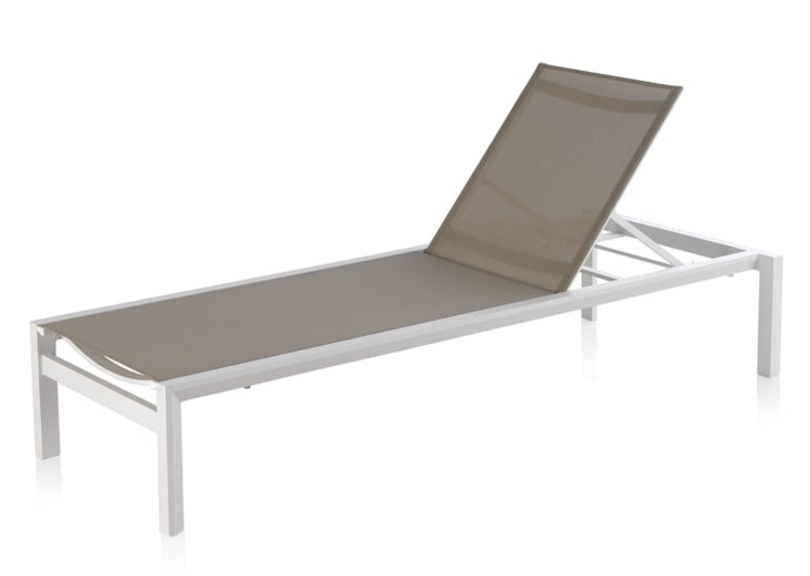 Transat en aluminium blanc avec toile plastifiée couleur taupe ...
