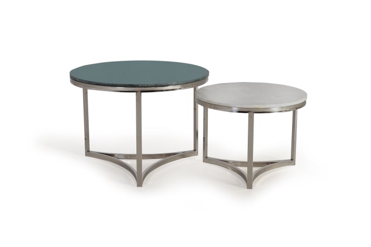 Ensemble de 2 tables en acier inoxydable et plateaux en marbre ...