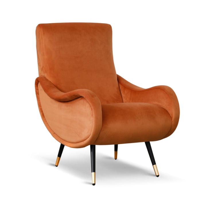 Poltrona design vintage in velluto ruggine e gambe nere ottone Miss ...