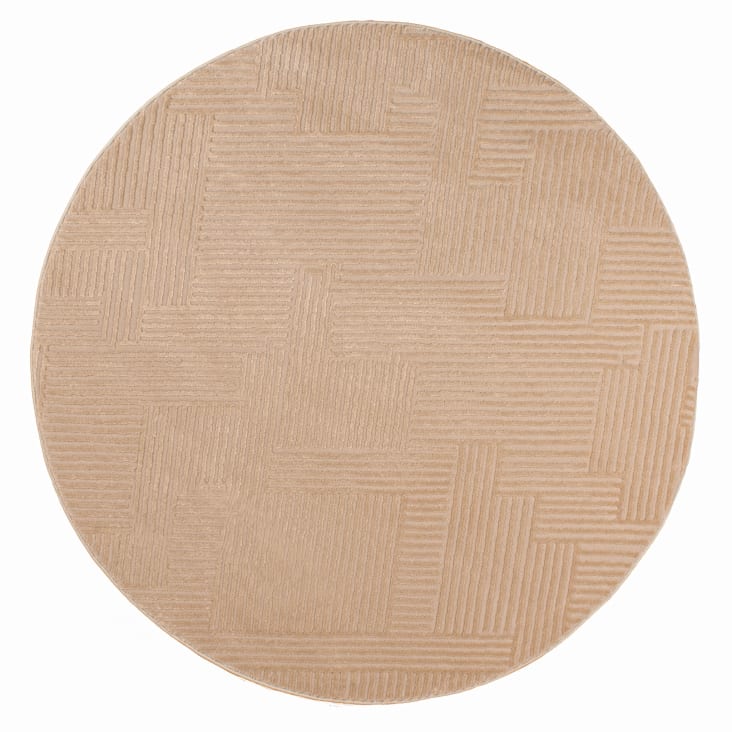 Tapis rond motif géométrique en relief - Beige - D160 cm Bianca ...
