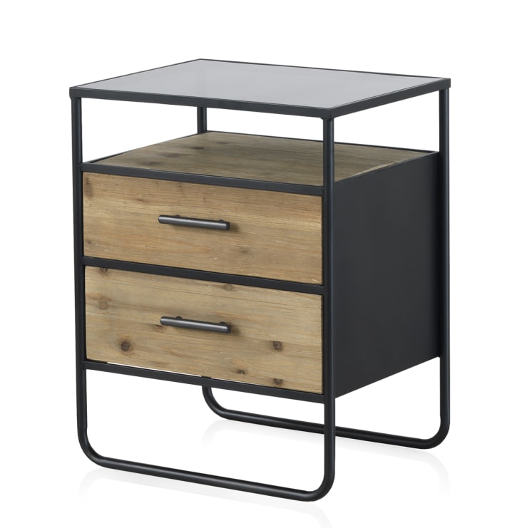 Table de chevet 2 tiroirs en sapin et fer | Maisons du Monde