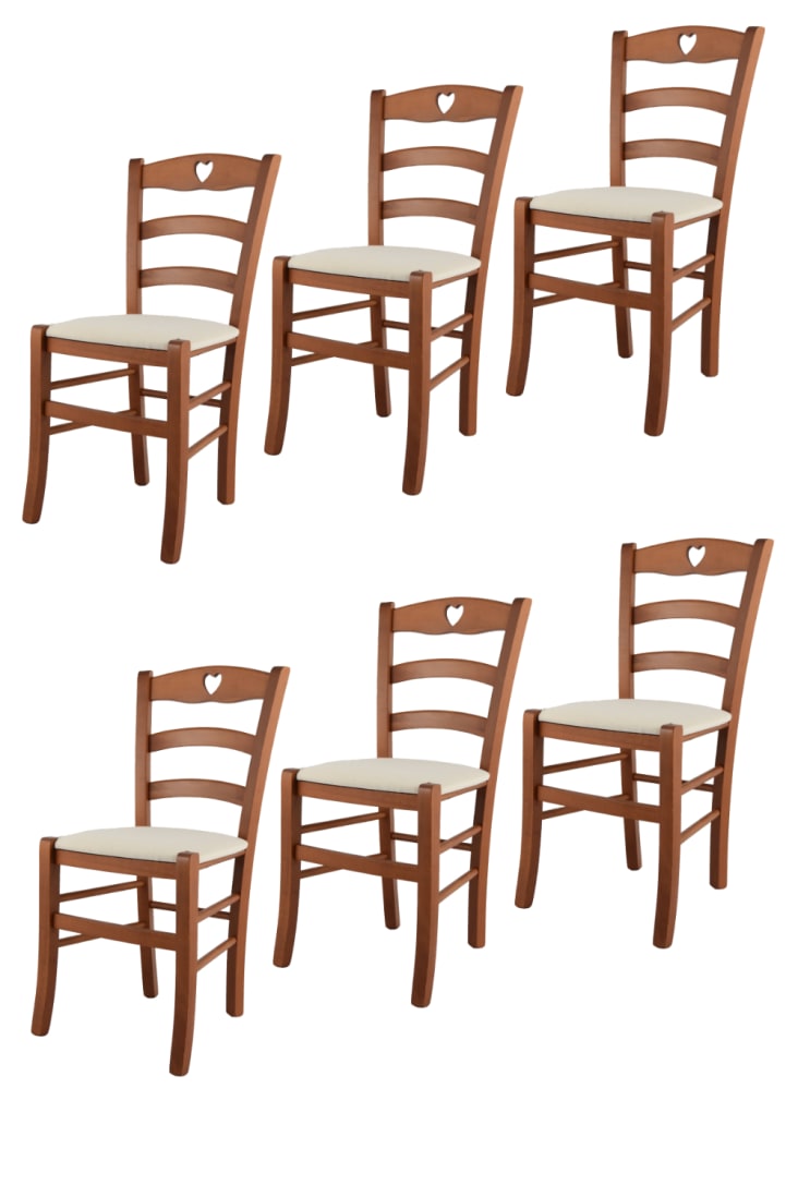 Set 6 Sedie struttura in faggio color ciliegio e seduta tessuto avorio ...