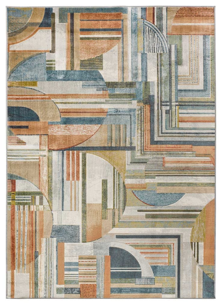 Tapis en viscose géométrique beige/bleu/rouille 160x230 cm Bleik ...