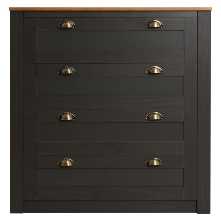 Commode 4 tiroirs en bois massif, anthracite/brun Bolton | Maisons du Monde