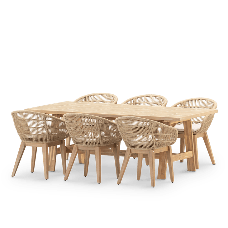 Set aus Tisch und 6 Stühlen aus Holz und beiger Keramik 205x105 Bisbal ...