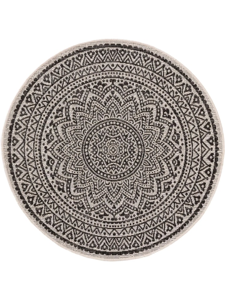 In- & Outdoor-Teppich rund weiß/schwarz D 150 Cleo | Maisons du Monde