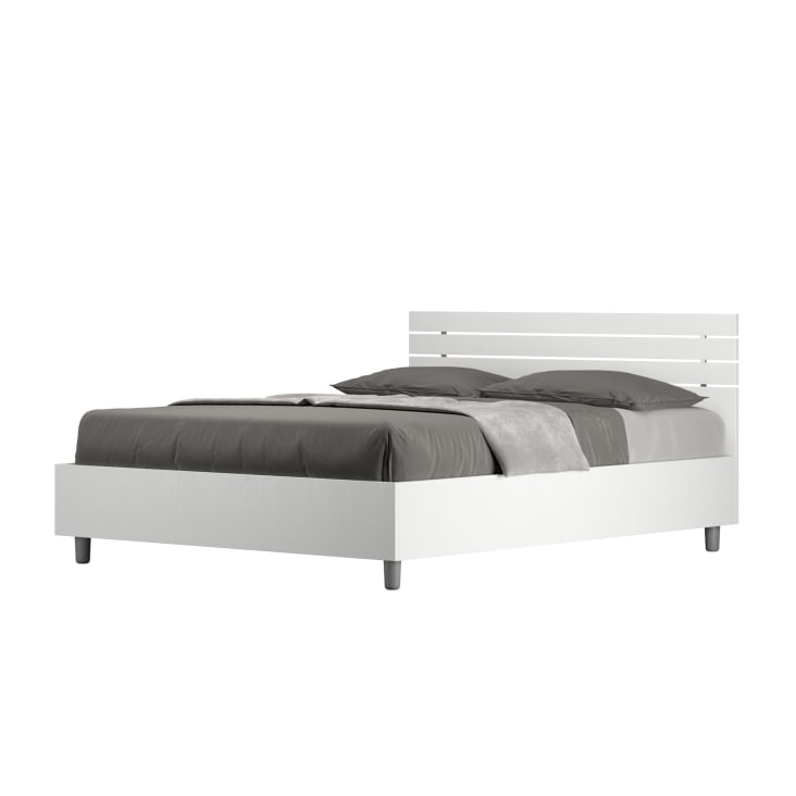 Letto matrimoniale francese contenitore 140x190 effetto legno bianco ...