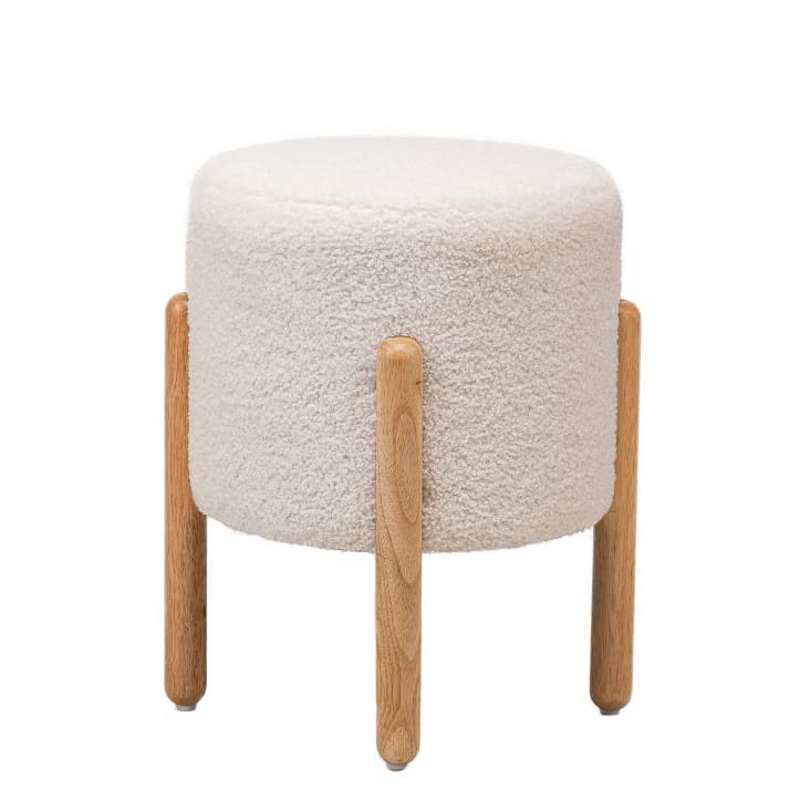 Puf en madera y lana blanca | Maisons du Monde