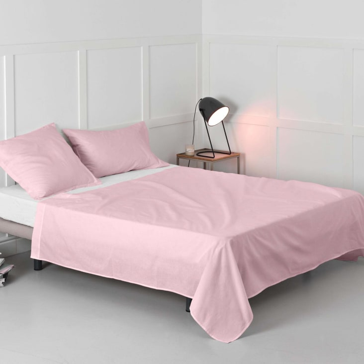 Drap 100% Coton Rose pâle 160x270 cm Basic | Maisons du Monde