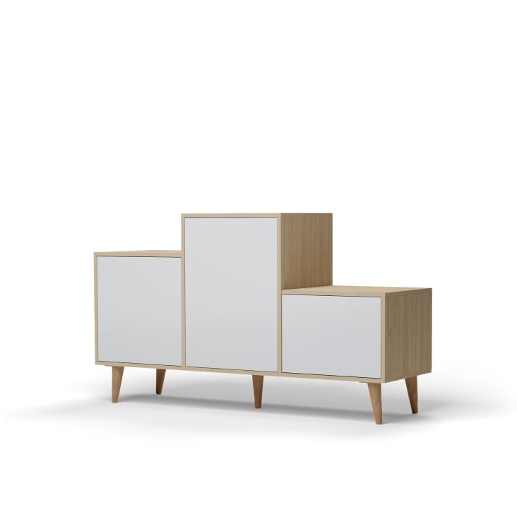 Buffet bois effet chêne clair, 3 portes blanc L127,40xH74,5cm Podium ...