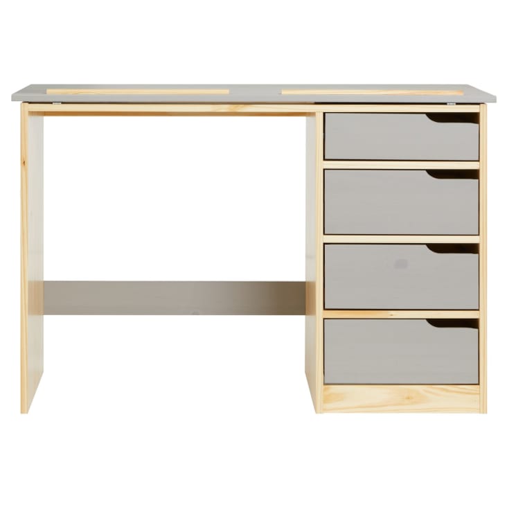 Bureau enfant avec plateau inclinable en bois, naturel/gris Emma ...