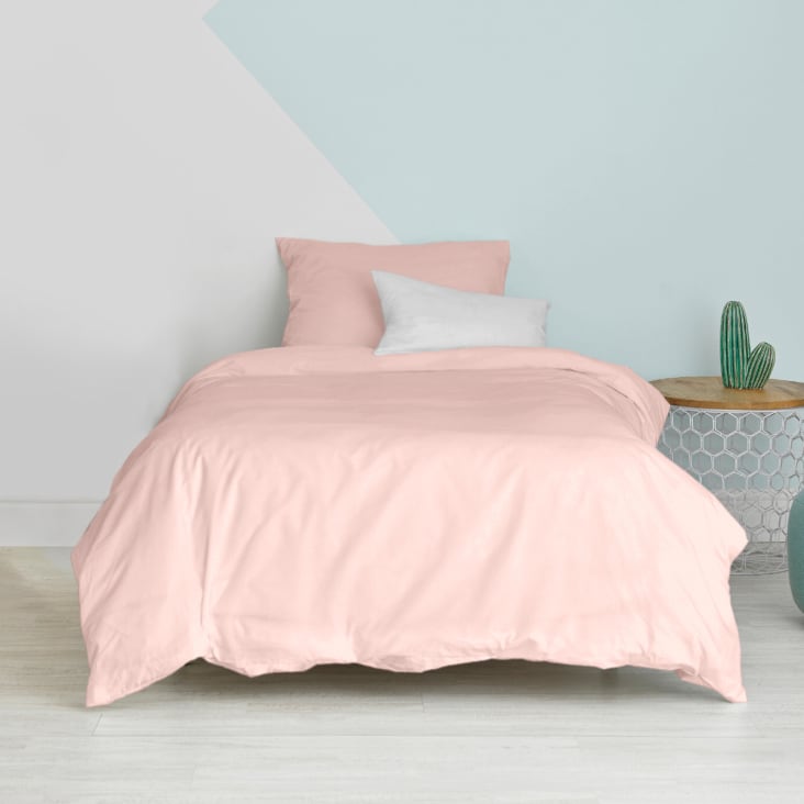 Parure housse de couette 2 pièces 100% Coton Rose pâle 140x200 cm Basic | Maisons du Monde