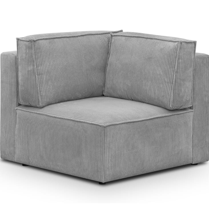 Module d'angle à droite en velours côtelé gris clair Harpert mod ...