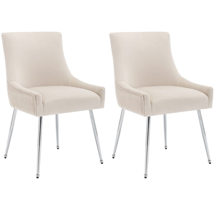 Juego de 2 sillas de terciopelo beige, laterales con rayas verticales ...