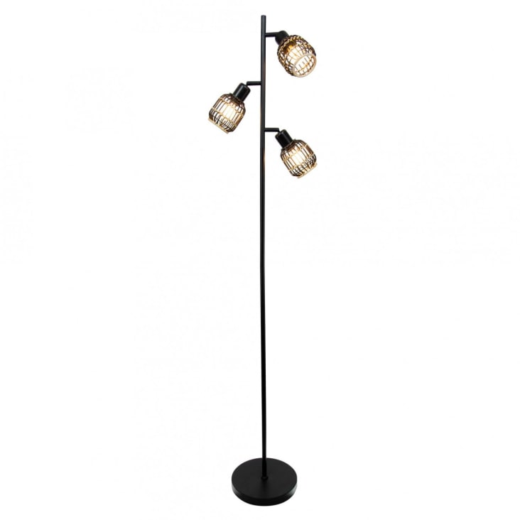 Lampadaire 3 lumières en rotin noir et naturel Latie | Maisons du Monde