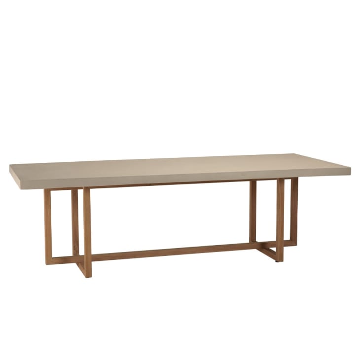 Table à manger rect. 243x100cm béton beige pieds croisés en teck Eris | Maisons du Monde
