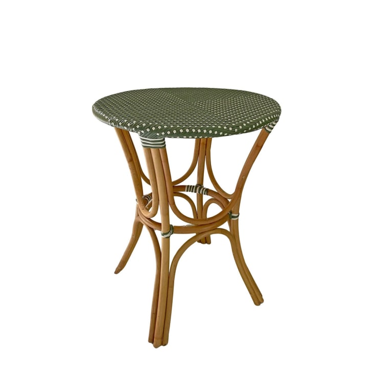 Table bistro en rotin et résine tressée vert et blanc | Maisons du Monde