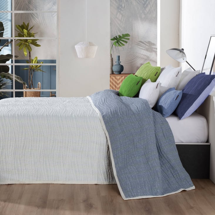 Colcha cubrecama jacquard olas azul cama 90cm | Maisons du Monde