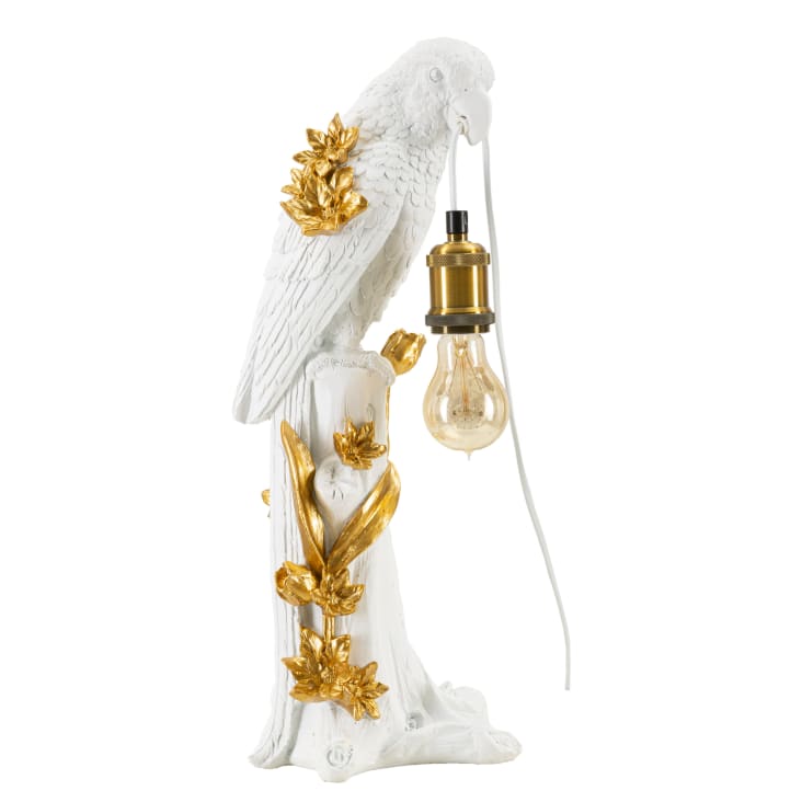 Lampada da tavolo pappagallo in resina bianca e dorata cm 20x20x50,5 ...