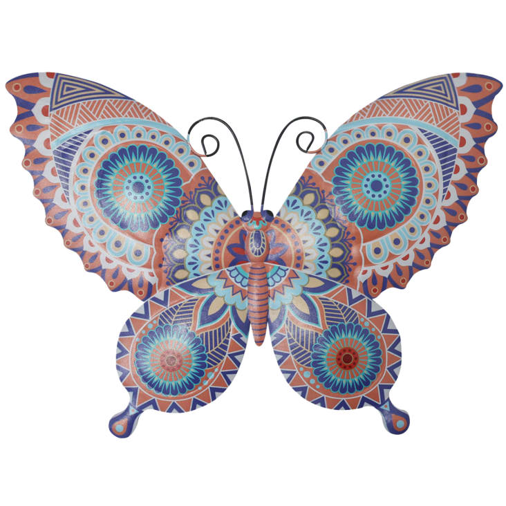 Décoration murale papillon orange et bleu en métal 30 cm | Maisons du Monde