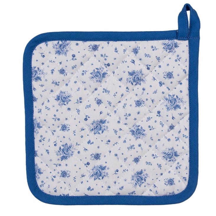 Manique de cuisine 100% coton blanc motif fleuri bleu 20x20cm | Maisons ...