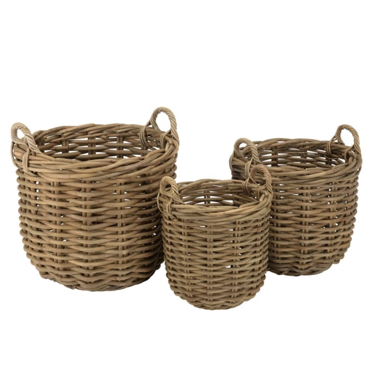 Set de 3 paniers de rangement ronds en rotin naturel Kally | Maisons du ...