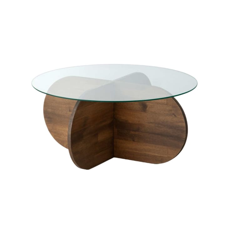 Table basse ronde en verre et bois massif marron foncé Luminix ...