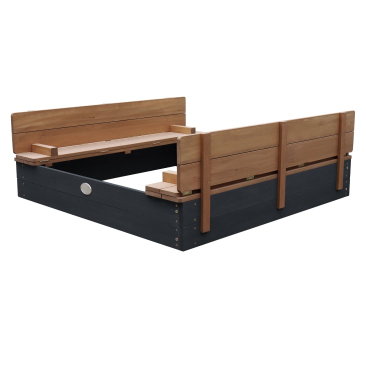 Sandkasten aus FSC Holz mit Deckel 120 x 120 cm, anthrazit/braun Ella ...
