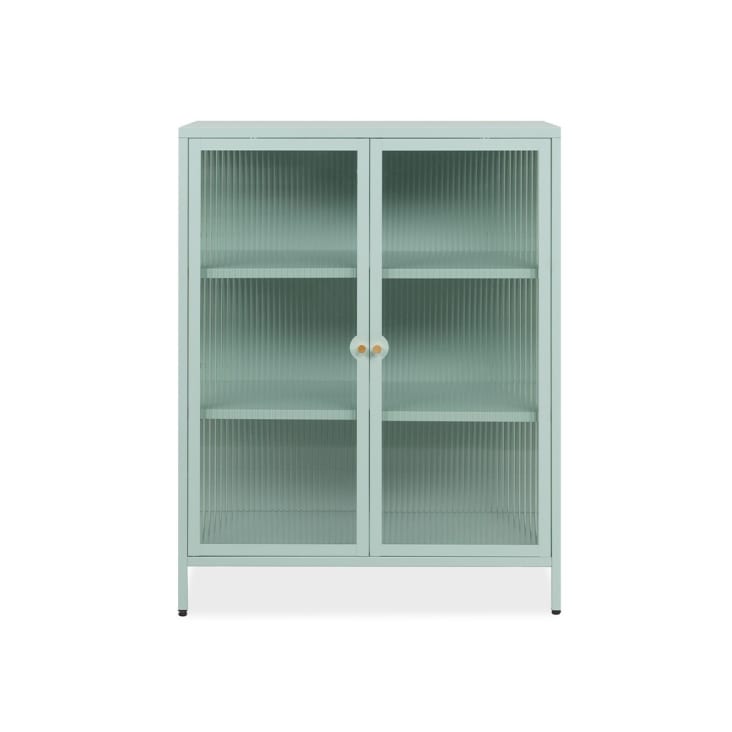 Commode verte 2 portes vitrées et 2 étagères en métal L80 cm - Vert ...