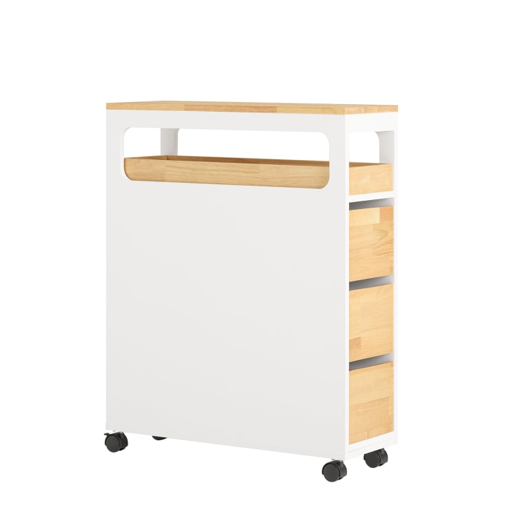 Support papier avec 1 plateau amovible et 3 tiroirs effet bois blanc ...