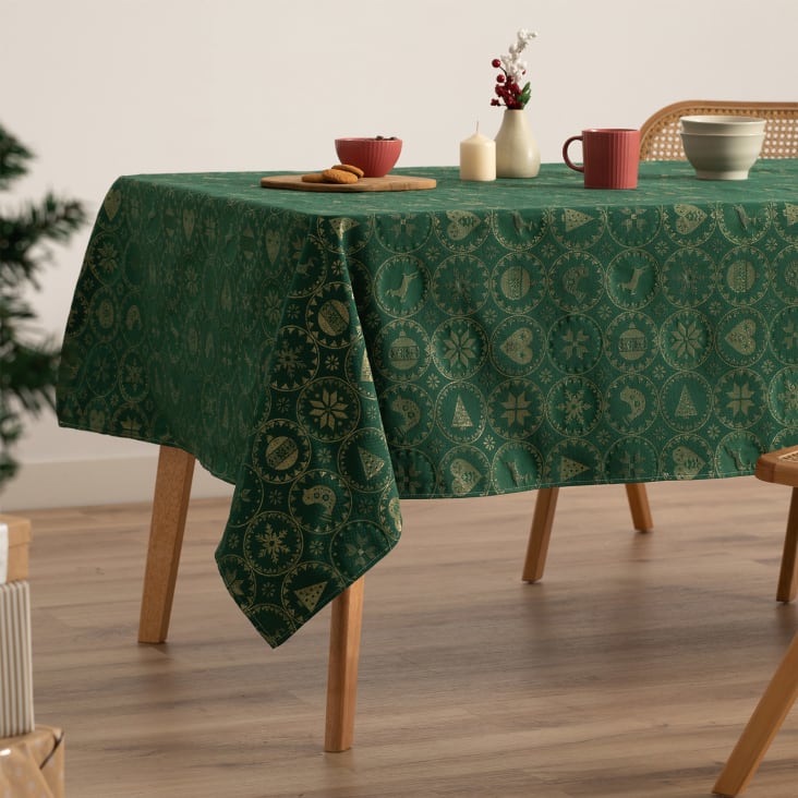 Mantel navidad algodón jacquard círculos verde 140x300 cm Ballcry ...